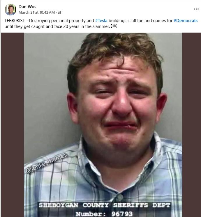 Fact Check Mugshot Weeper Was Not Arrested In A 2025 Tesla Vandalism Case Mugshot Was Taken
